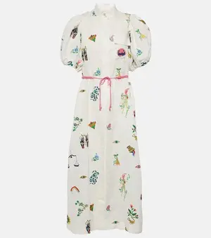 ALEMAIS Alémais Atticus Embroidered Linen Shirt Dress