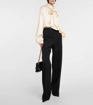 Balenciaga Mid-rise Wool Wide-leg Pants