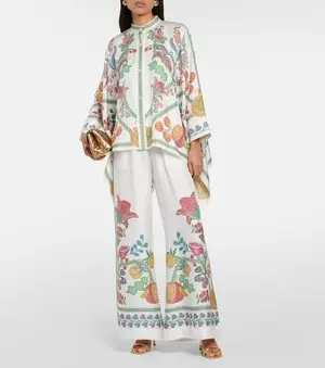 La DoubleJ Printed Wide-leg Silk Twill Pants - Multicoloured
