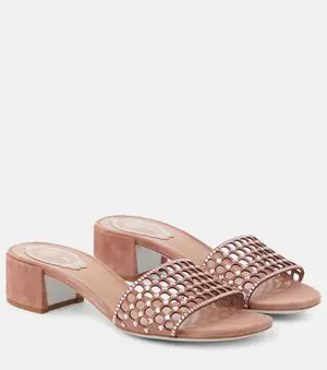 Rene Caovilla Embellished Suede Mules