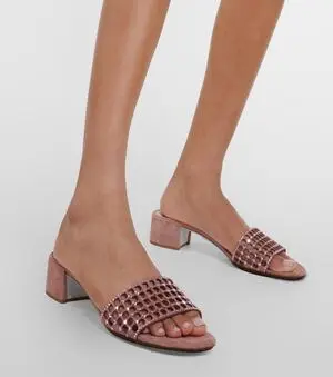 Rene Caovilla Embellished Suede Mules