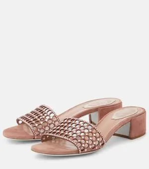 Rene Caovilla Embellished Suede Mules