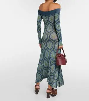 Etro Printed Off-shoulder Midi Dress