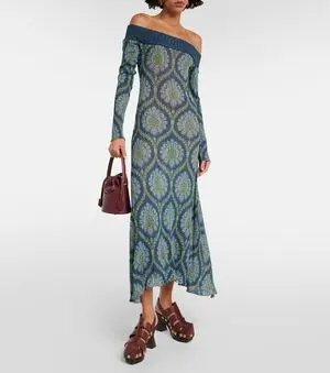 Etro Printed Off-shoulder Midi Dress
