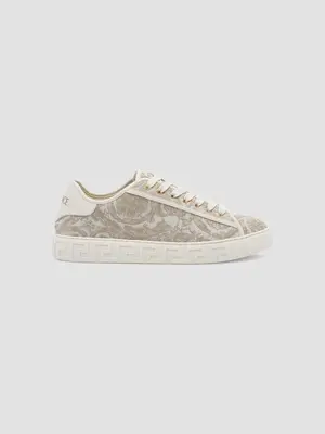 Versace Barocco & Leather Low-top Sneakers - Beige Multi