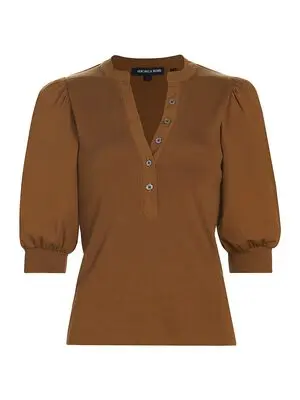 Veronica Beard Coralee Ribbed Puff-sleeve Top - Ochre