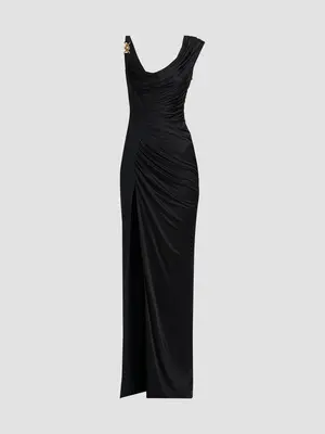 Versace Draped Cowlneck Column Gown - Black