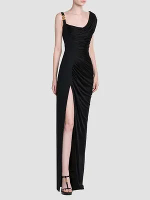 Versace Draped Cowlneck Column Gown - Black