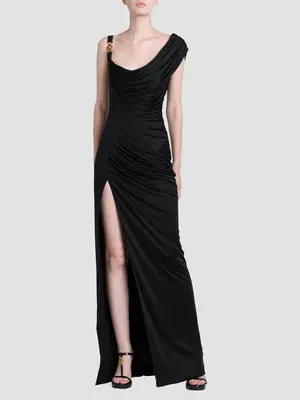 Versace Draped Cowlneck Column Gown - Black