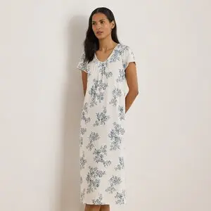 Ralph Lauren Floral Jersey Ballet Nightgown - Ivory Floral