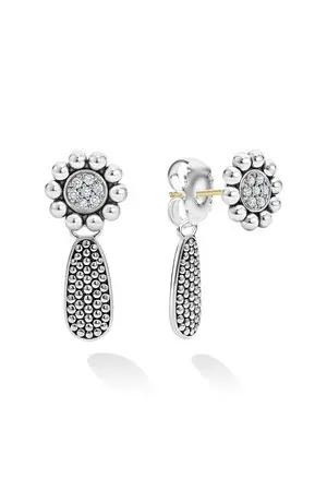 Lagos Signature Caviar Diamond Drop Earrings - Silver
