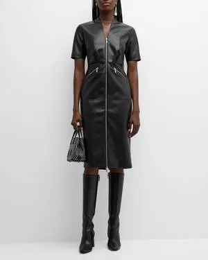 leather detail dress Black Faux Leather Strapless Mini Dress main image 1