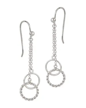 Aqua Interlocking Ring Chain Drop Earrings - Silver