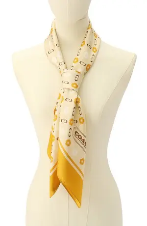 COACH® Tea Rose Logo Print Square Silk Scarf