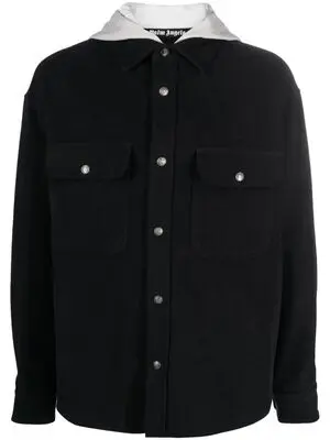 Palm Angels Monogram-print Hooded Overshirt - Black