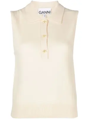 GANNI Logo-buttons Knitted Vest - Neutrals
