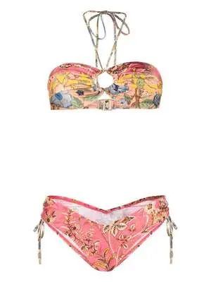Zimmermann Junie Floral-print Halterneck Bikini - Pink