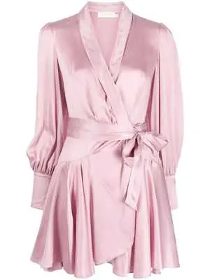 Zimmermann Long Sleeve Wrap Silk Minidress