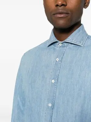 Brunello Cucinelli Spread-collar Denim Shirt - Blue