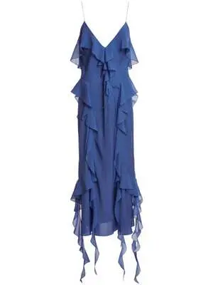 Khaite The Pim Ruffle-trim Silk Midi Dress - Blue