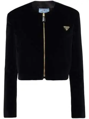Prada Triangle-logo Velvet Jacket - Black