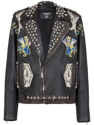Balmain Logo-embroidered Leather Jacket