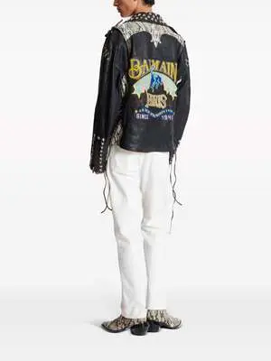 Balmain Logo-embroidered Leather Jacket