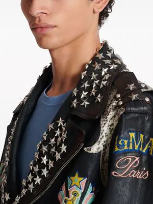 Balmain Logo-embroidered Leather Jacket