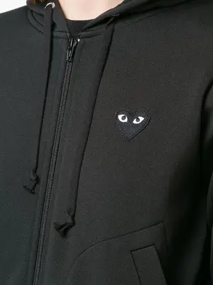 Play Comme Des Garcon Big Heart-print Zip-up Hoodie - Black