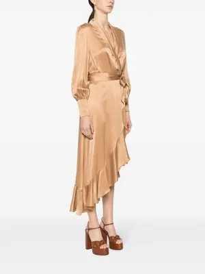 Zimmermann Long-sleeve Wrap Midi Dress - Neutrals