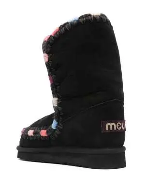 Mou Sheepskin Shearling Logo Patch Boots - Black