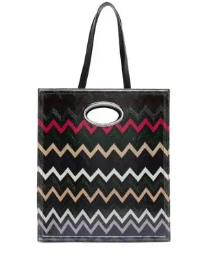 Missoni Zigzag-embroidered Lamé-effect Leather Tote Bag