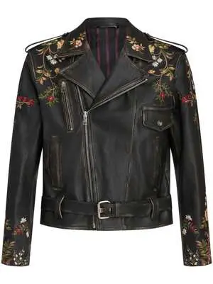 Etro Floral-embroidered Leather Biker Jacket