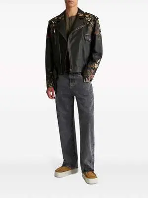 Etro Floral-embroidered Leather Biker Jacket