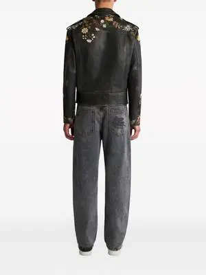 Etro Floral-embroidered Leather Biker Jacket