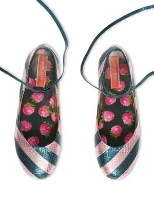 La DoubleJ Striped Snakeskin-effect Ballerina - Blue