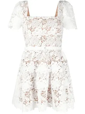SELF-PORTRAIT Belted Guipure Lace Minidress - White