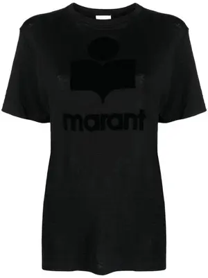 MARANT ETOILE Zewel Flocked Linen T-shirt - Black