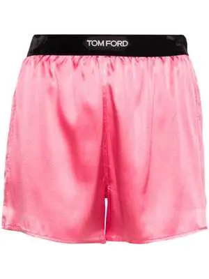 TOM FORD Logo Waistband Silk Shorts - Pink