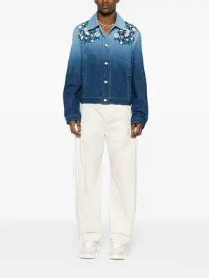 Casablanca Floral-embroidered Ombré Denim Jacket
