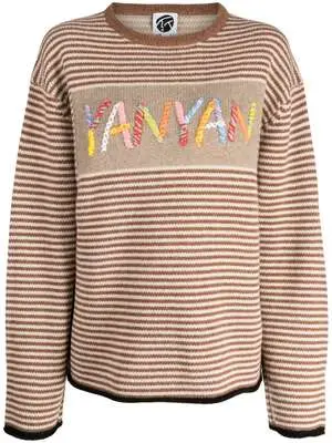 YANYAN Logo-embroidered Stripe-pattern Jumper