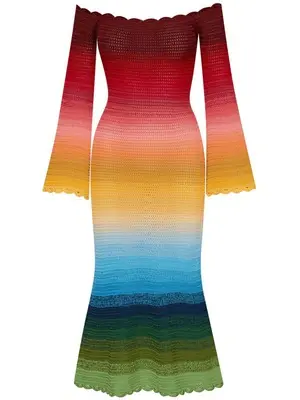 Oscar De La Renta Rainbow-Ombre Crochet-Knit Dress In Red - 50% Off |  Editorialist