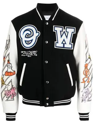 Off-White Logic Patch Varsity Jacket - Black