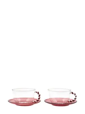 CU I SEEYOU Christmas Striped-handle Glass Teacup - Pink