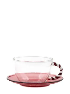 CU I SEEYOU Christmas Striped-handle Glass Teacup