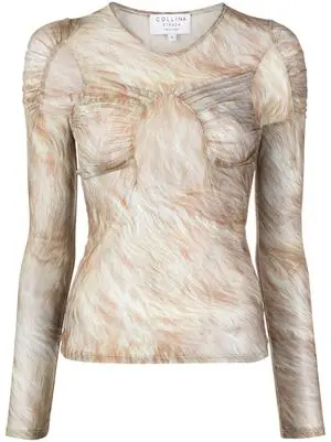 Collina Strada Fur-print Mesh Top
