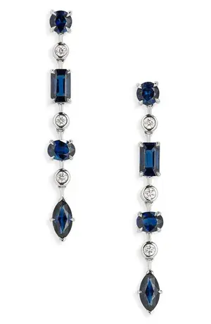 VALANI ATELIER Sapphire & Diamond Linear Drop Earrings - White Gold