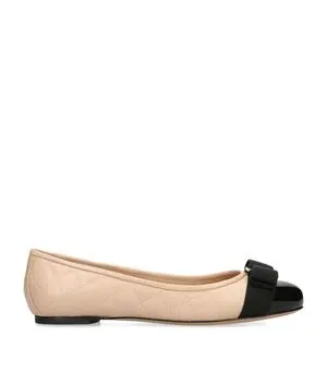 FERRAGAMO Ferragamo Leather Quilted Varina Flats Beige
