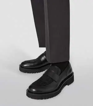 Valentino Garavani Leather Toile Iconographe Loafers