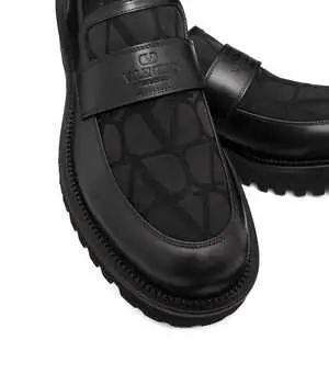 Valentino Garavani Leather Toile Iconographe Loafers